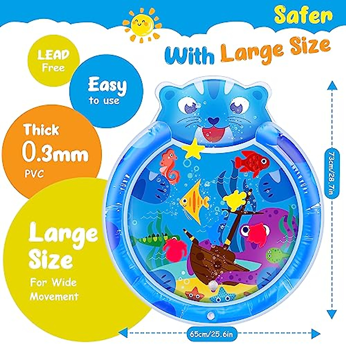 Large Inflatable Tummy Time Water Mat for Babies, Premium Infant Baby Floor Water Mat for 3+ Newborns Toddlers, Water Play Mat to Strengthen Muscles, Promote Sensory Stimulation and Development Toys