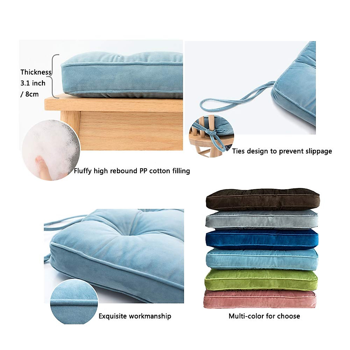 Thicken Soft Office Chair Pad Back Cushion Solid Color Dining Room Seat Cushions Home Floor Cushions Tatami Pillows - 16.9 x 16.9 inches,Green