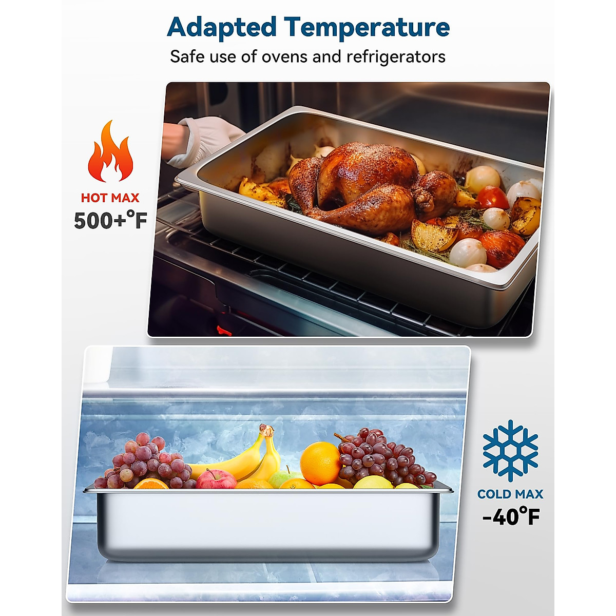 ZeroPone Hotel Pan 6" Deep Steam Table Pan 6 Pack Full Size 20.8" L x 12.8" W Hotel Pan 22 Gauge Stainless Steel Anti Jam Steam Table Pan