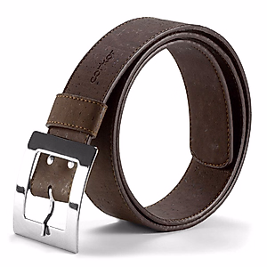 Corkor Vegan Belt for Women | Large for Jeans Dress Casual Buckle | Cork Leather Brown Color Small Size
