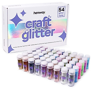 Hemway 54 Glitter Tube Craft Box Multi-Purpose Glitter for Arts and Crafts, DIY Scrapbooks, Epoxy Resin, Tumblers, Cosmetic Grade, Nail Design 54 x 0.34oz/9.6g - Ultrafine (1/128" .008" 0.2mm)