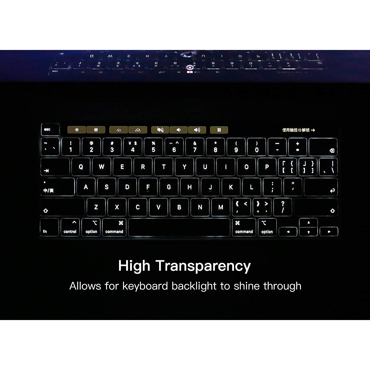 Keyboard Cover Compatible with 2024 MacBook Pro 13 inch M2 A2338 2024 2023-2020 M2 M1 A2338 A2289 A2251 & MacBook Pro 16 inch A2141 2020 2019 Touch Bar & Touch ID Keyboard Protector Skin Cover, Clear