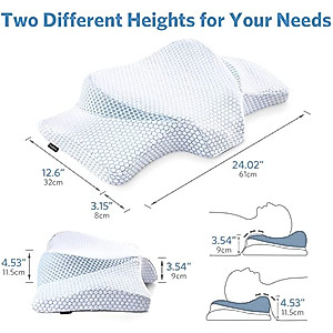 Sufuhom CertiPUR-US Contour Memory Foam Pillow, Cervical Neck Support Pillows for Head Neck Pain Relief, Ergonomic Sleeping Orthopedic Pillow for Side, Back, Stomach Sleepers, Standard 100 by Oeko-TEX