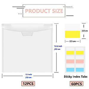 Cldamecy 12 Pieces Transparent Scrapbook Organizer Envelopes Storage Pockets Sleeves for Storing 12 x 12 inch Paper,Cardstock,Vinyl Scraps with 60 pcs Label Stickers