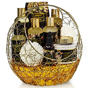 Valentines Gift Basket, Bath and Body Gift Basket For Women and Men – Sweet Almond Home Spa Set with Fragrant Body Lotions, Bath Bombs, Gold Candy Dish & Much More - 11 Piece Set, Care Package for Mom