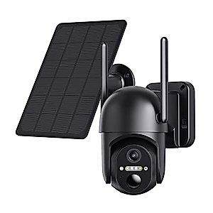 Ebitcam WiFi Security Cameras Wireless Outdoor, Solar Powered Pan tilt with PIR Motion Alert, 360° Overview, 2K Night Vision, Spotlight, Two Way Audio, Suports 2.4Ghz WiFi, SD&Cloud Storage for Home