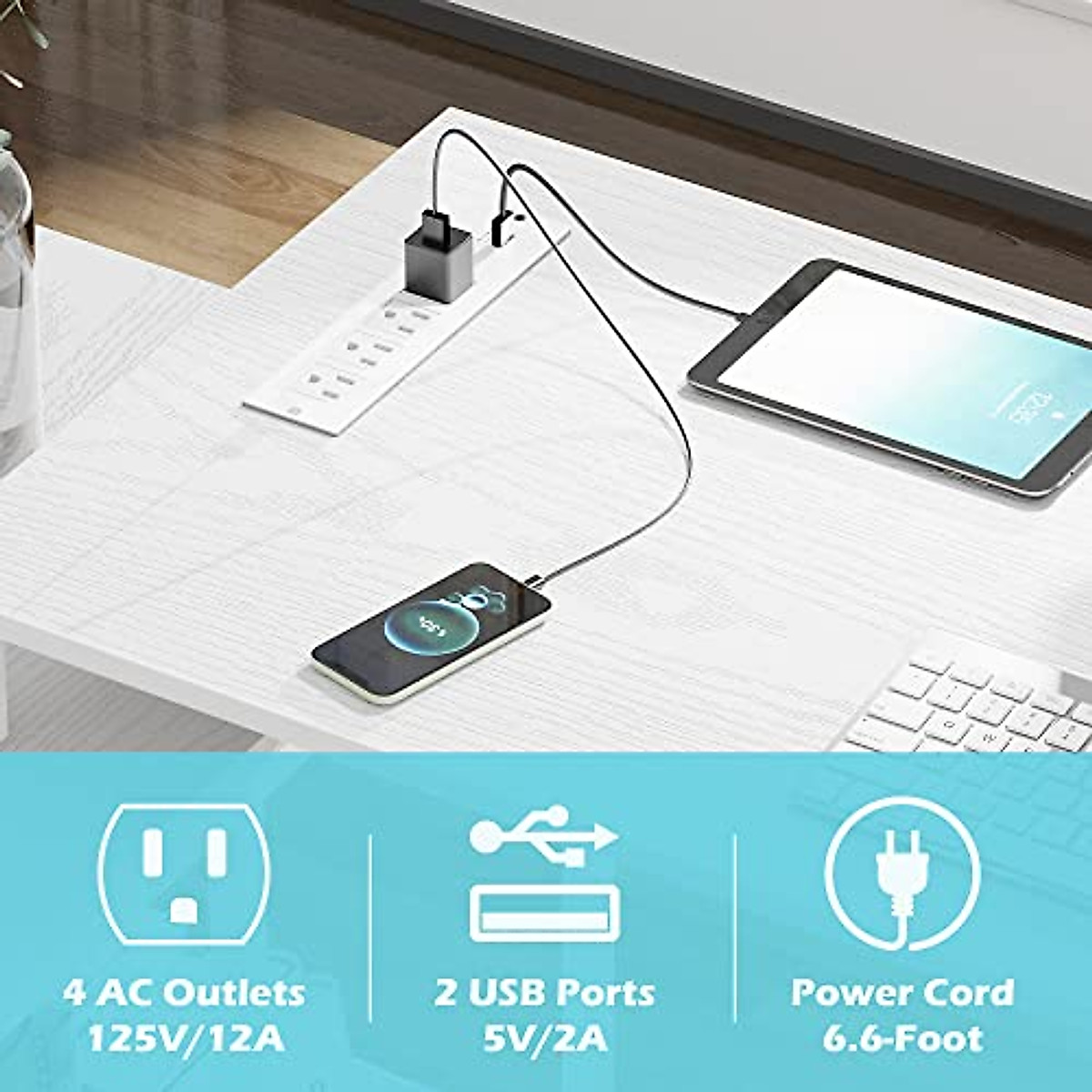 SUPERJARE L Shaped Desk with Power Outlets, Computer Desk with Drawers & Shelves and Nightstands Set of 2, Night Stands with Charging Station & LED Light Strips, White