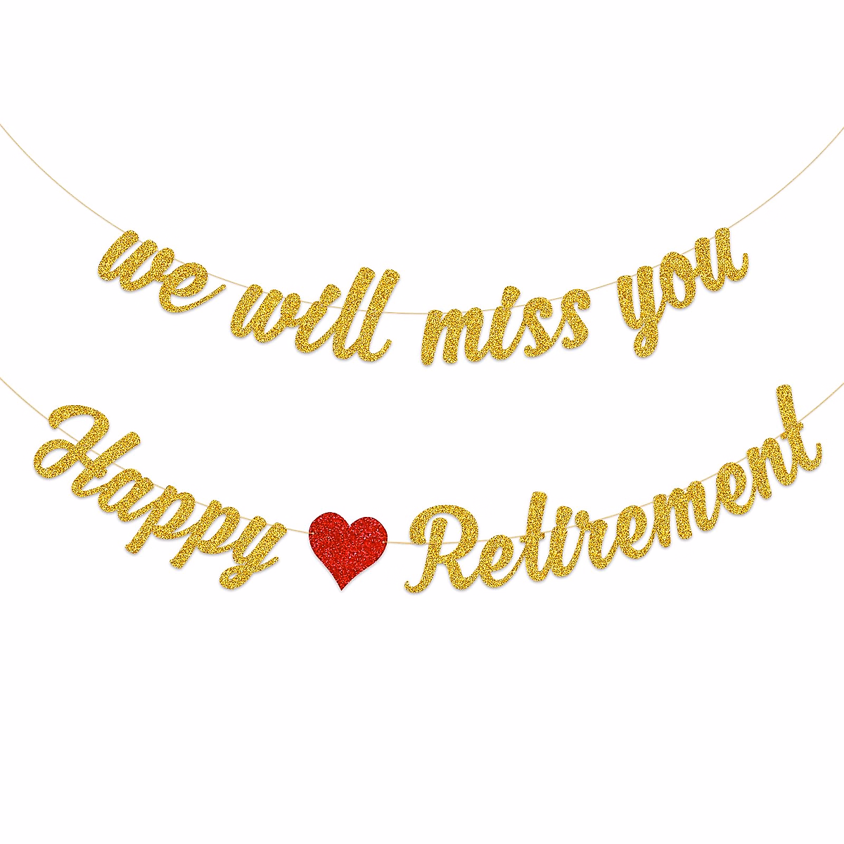 Tinbax Happy Retirement Banner and We Will Miss You Banner for Retirement Party Decorations(Pre-Strung)