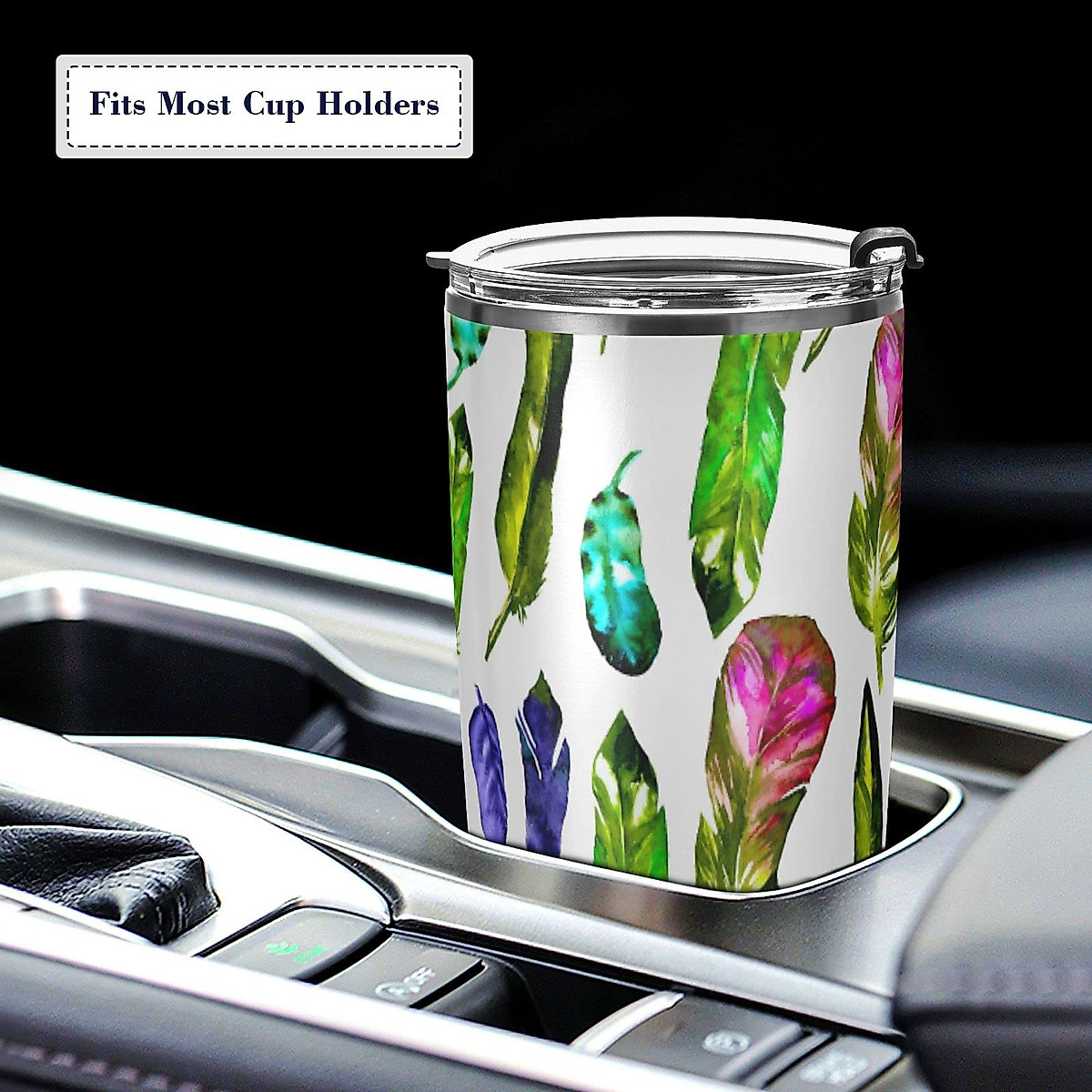 Yasala Tumbler Vibrant Feather Insulated Coffee Cup Back to School Beverage Container Office Travel Mug with Straw and Lid 20oz