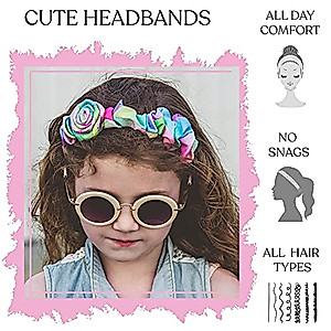 FROG SAC 2 Tie Dye Headbands For Girls, Satin Rosette Head Band For Kids, Ruched Headband Hair Accessories, Dressy Girl Hair Bands For Children