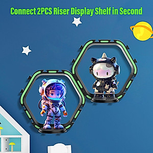 Ninoge 8PCS Riser Display Shelves for Figures, Glow in the Dark shelf for Funko POP Figures, Collectible Figure Display Stands, DIY shape configurations, Black