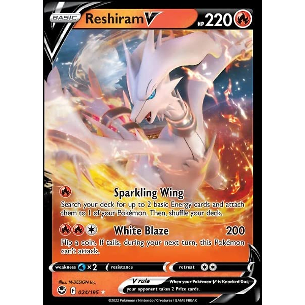 Reshiram V 24/195- Silver Tempest - Pokemon Ultra Rare Card - Holo Foil