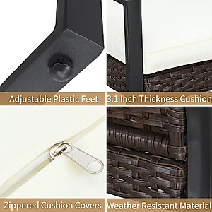 PatioFestival Patio Conversation Set 5 Pieces Outdoor Wicker Furniture Sets Chairs with Ottoman 3.1" Thickness Cushions (Beige)