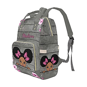 SunFancy Afro Girl Princess Personalized Diaper Backpack Custom Mommy Bag Unisex Travel Daypack for Mom Dad Boy Girl