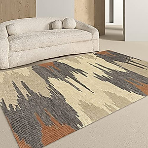 FINOREN Minimalist Area Rug,Ripple Line Soft Non-Slip Rug for Bedroom Living Room Hallway Home Entrance,Washable Low Pile Floor Decor,Child Pet Friendly,Beige Gray,4x6 Feet