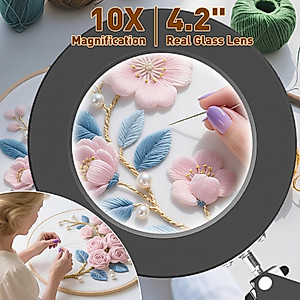 5X Magnifying Glass with Light and Stand, KIRKAS 2-in-1 Real Glass Lens Magnifying Desk Lamp with Clamp, 3 Color Modes, Stepless Dimmable Magnifier Light for Close Work Repair Reading Crafts- Black