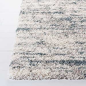 SAFAVIEH Fontana Shag Collection 6'7" x 9' Ivory / Teal FNT873A Modern Non-Shedding Living Room Bedroom Dining Room Entryway Plush 2-inch Thick Area Rug
