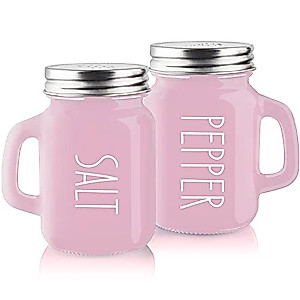 Pink Salt and Pepper Shakers Set, Bivvclaz 4 oz Glass Pink Salt Pepper Shaker Set with Stainless Steel Lid, Pink Kitchen Decor and Accessories for Home Restaurants Wedding