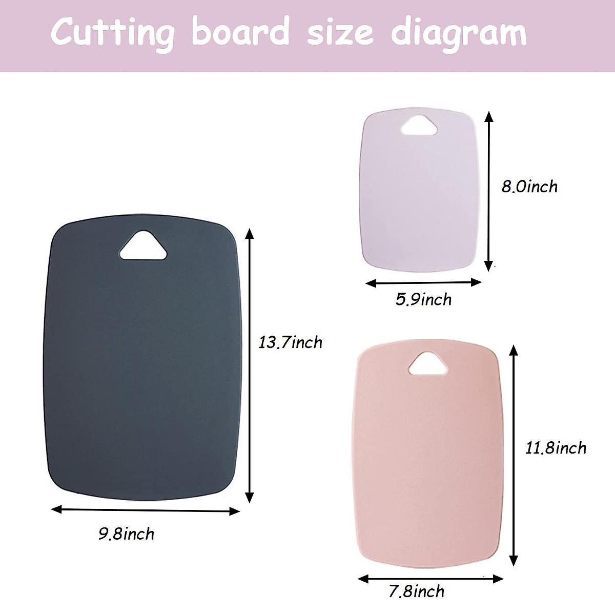 Plastic Cutting Board Set of 3, Cutting Boards for Kitchen,Thick Chopping Boards for Meat, Veggies, Fruits, with Easy Grip Handle, Dishwasher Saf,Suitable for outdoor camping, RV. (Pink)