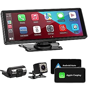 ACTASIAN Portable Car Stereo with HD Dash Camera, Wireless Apple Carplay & Android Auto Car Radio with Backup Camer Blutooth