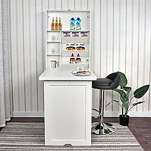 YUSING Wall Mounted Table, Fold Out Convertible Desk Multi-Function Computer Desk Writing Desk Home Office Wood Wall Floating Desk with Large Storage Area