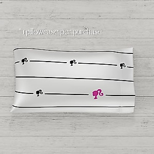 Franco Collectibles Barbie Movie Black & White Striped Beauty Silky Satin Standard Pillowcase Cover 20x30 for Hair and Skin, (Official Licensed Product)
