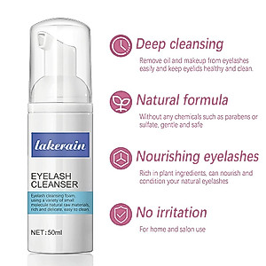 Eyelash Extension Cleanser, Eyelash Shampoo, Eyelash Foam, Brushes Mascara Remover, Deep Cleaning, Natural formula, Nourishing Eyelashes, 50ml