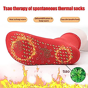 Ntpwenla 1 Pair Self-Heating Magnetic Socks Men Women,Washable Winter Warm Long Socks Tourmaline Self Heated Socks Thermal Insulated Heated Socks Sports Outdoor Hiking Climbing