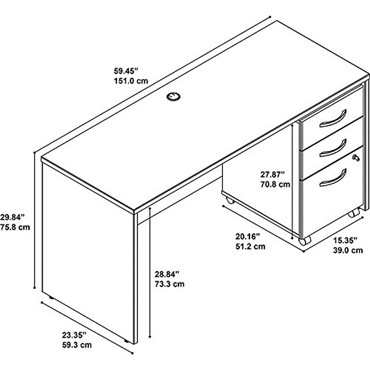 Bush Business Furniture Series C 60W x 24D Office Desk with Mobile File Cabinet in Hansen Cherry