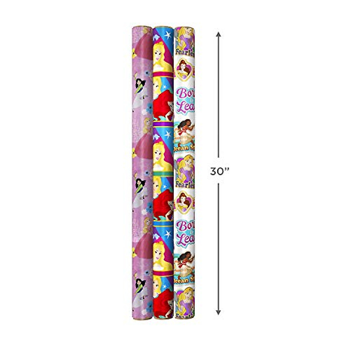 Hallmark Disney Princess Wrapping Paper with Cut Lines (Pack of 3, 60 sq. ft. ttl.) with Cinderella, Ariel, Mulan, Jasmine, Snow White and Belle for Birthdays, Christmas or Any Occasion