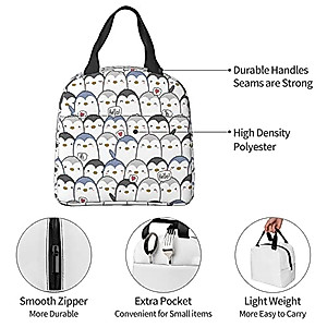 srufqsi Cute Penguin Greeting Lunch Bag Insulated Water-Resistant Tote Bag Reusable Lunch Box For Picnic Travel