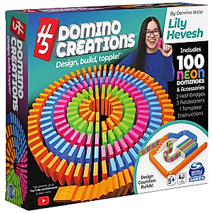 H5 Domino Creations 100-Piece Neon, Kids Games for Game Night, Building Toys for Outdoor Games, Lily Hevesh Dominoes Set for Adults & Kids Ages 5+