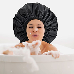 Atudew Extra Large Shower Cap, EVA Plastic Shower Caps for Women Reusable Waterproof, Hair Cap for Shower Bathing, Shower Cap for Men, Jumbo Shower Cap for Women Long Hair Braids Curly (XL, Black)
