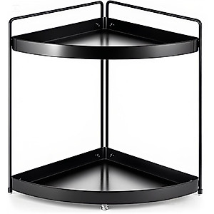 2 Tier Corner Shelf Rack Kitchen Counter Cabinet Bathroom Organizer Makeup Cosmetic countertop Organization and Storage Under Sink Organizers Perfume Trays for Dresser Black