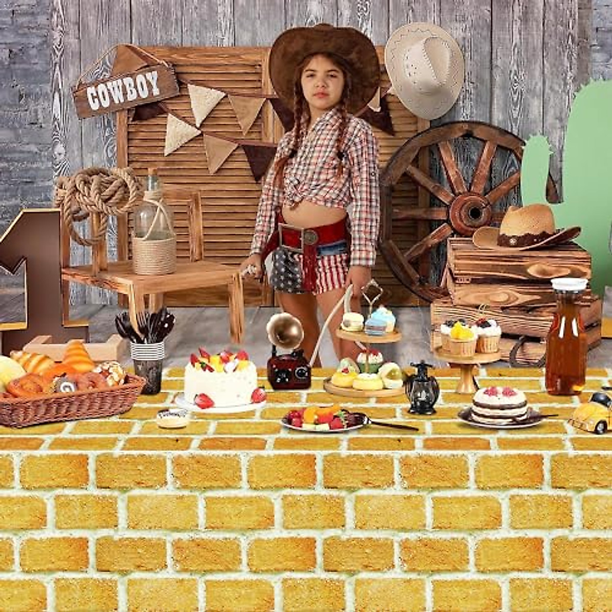 4Pcs Yellow Brick Tablecloths Brick Wall Table Covers Rectangular Brick Backdrop Decoration for Kitchen Halloween Thanksgiving Wizard Princess Holiday Party Supplies, 51 x 86.6 Inch (Yellow Brick)