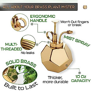 Copper Watering Can with Long Spout + Brass Plant Mister Sprayer for Houseplants Succulents Airplants