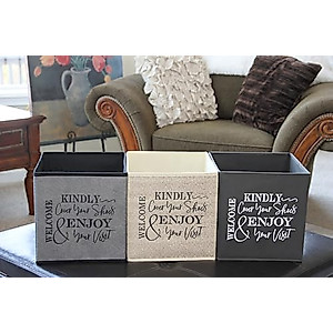 Shoe Cover Box - Welcome Guests to Please Cover Shoes. Indoor Foldable Storage Bin to Fill w/your Favorite Booties. For Homeowner, Real Estate Agent, Realtor Open House Supplies | 1 Grey & Black