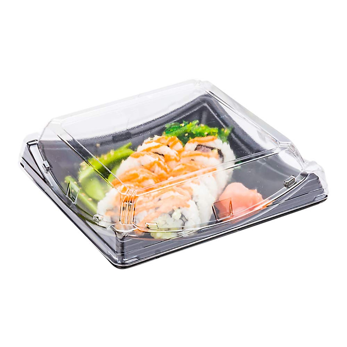 Restaurantware Roku 7.25 Inch Sushi Trays 100 Disposable Sushi Containers With Lids - Square Take Out Containers For Appetizers Entrees or Desserts Black Plastic To Go Containers