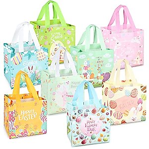 8PCS Happy Easter Egg Hunt Bags Easter Bunny Carrot Chick Egg Gift Bags with Handles, Easter Treat Bags, Multifunctional Non-Woven Easter Bags for Gifts Wrapping, Egg Hunt Game, Easter Party Supplies , 8.3×7.9×5.9inch
