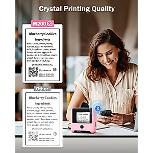 Phomemo M200 Label Makers - 3 Inch 2024 Upgrade M110 Barcode Printer Computer Bluetooth Thermal Label Makers,for Android iOS Windows MAC OS,for Shipping,Labeling,QR Code(Type-C Charger)-Pink