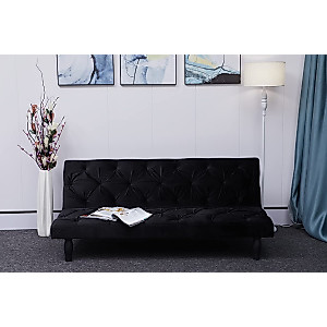 GPCRAC Convertible Folding Sofa Bed, Futon Sofabed with 3 Adjustable Positions for Living Room, Home, Office Dorms, Compact Living Spaces (Black)