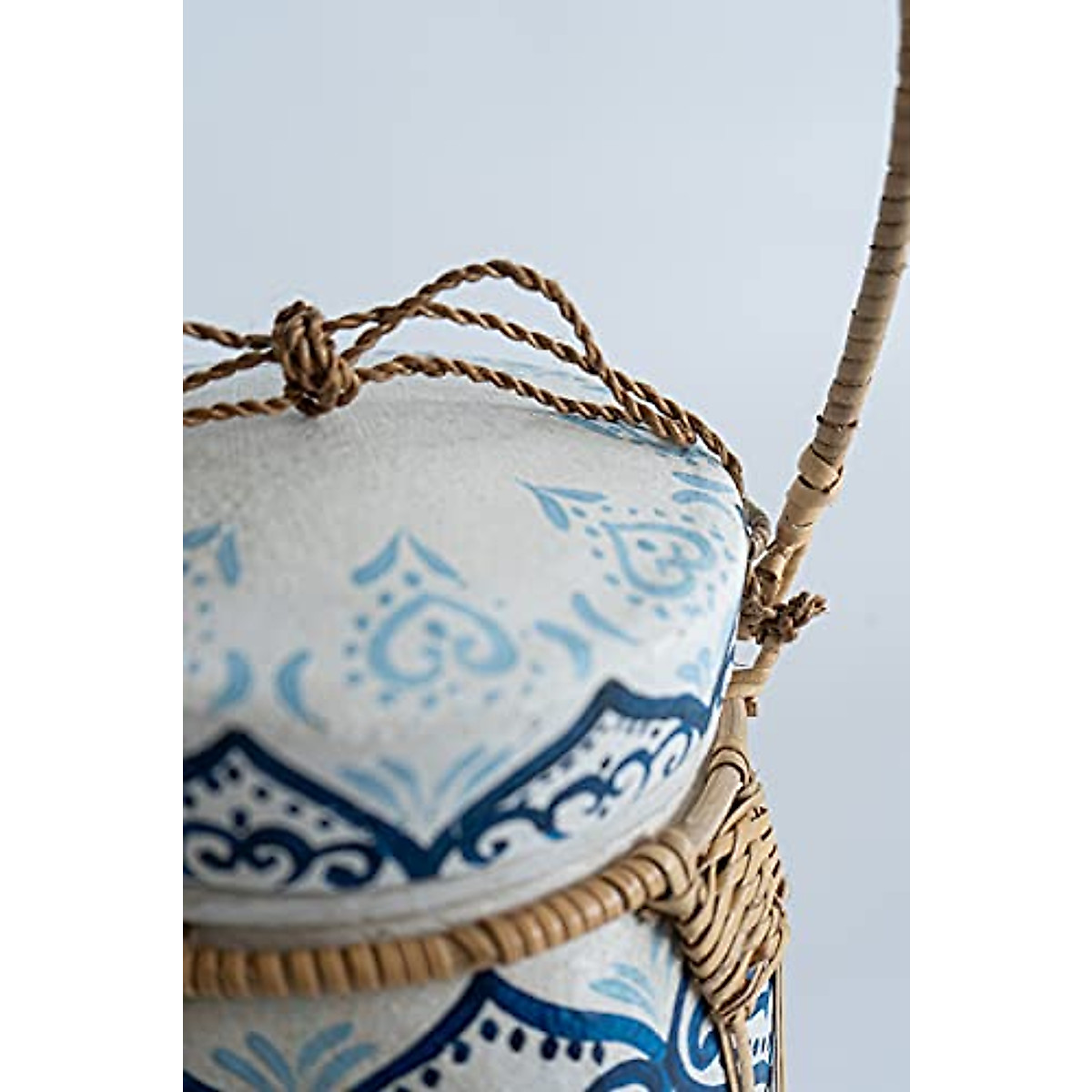 Siam Sawadee White Weaved Bamboo Rice Basket, Hand Woven Thai Rattan Jar, Handcrafted Traditional Household Wicker Container, Moroccan Pattern Painted, Handmade in Thailand, 7x12 inches