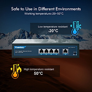 YuanLey 5 Port + 11 Port Gigabit PoE Switch, 78W/120W Built-in Power 802.3af/at, Metal Fanless Unmanaged Plug and Play Power Over Ethernet Switch