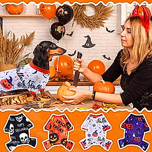 4 Pack Halloween Dog Pajamas Holiday Clothes Dog Costumes for Halloween Dog Apparel Jumpsuit Pumpkin Skull Ghost Witch Halloween Dog Costume for Puppy Dog Cat Halloween Cosplay (Small)