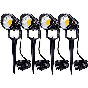 SUNVIE 120V Spot Lights Outdoor LED Landscape Lighting 12W AC Spotlights for Yard Waterproof Landscape Lights with Spiked Stake for Tree Garden Pathway Warm White Flag Lights with US 3-Plug In(4 Pack)