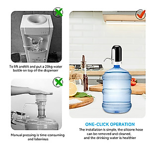 Ausxaron Water Bottle Dispenser, Water Pump Dispenser, Portable Electric Water Jug Pump USB Charging Automatic Drinking Water Pump 1200mAh for Home, Camping Office, Universal 2-5 Gallon - Black