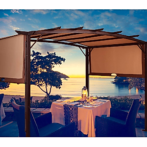 Tangkula 12' x 9' Pergola Gazebo Canopy Outdoor Patio Garden Steel Frame Sun Shelter with Retractable Canopy Shades