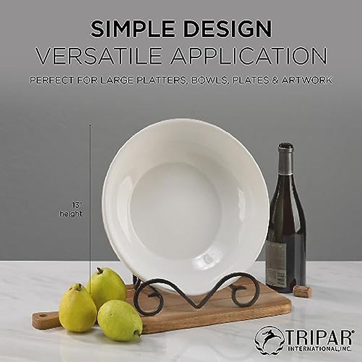TRIPAR 9" Large Black Metal Scroll Display Rack Easel for Bowls, Platters, Cookbooks, Plates, and Artwork