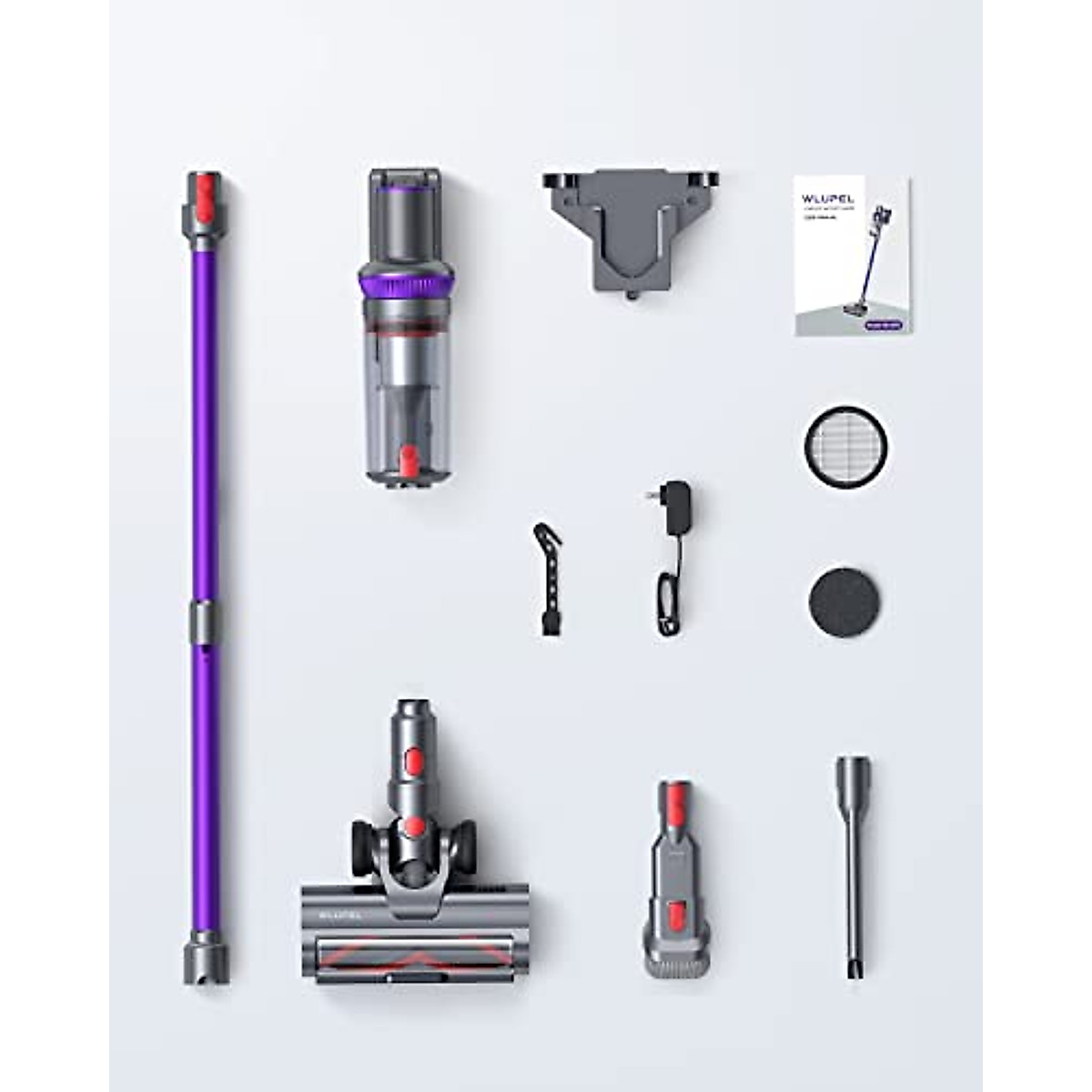 WLUPEL Cordless Vacuum Cleaner, 33Kpa Stick Vacuum Cleaner, 400W Handheld Vacuum with LED Touch Screen, 50mins Runtime for Pet Hair, Carpet and Hardwood Floor(KB-H015)