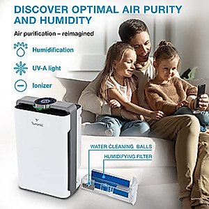 Turonic PH950 - Hepa Air Purifiers for Home w/Humidifier, Large Room Air Cleaner up to 2500 Sq Ft, 8-Stage Purification w/True Hepa 13 Filter, UV-A Light & Ionizer, Smart Auto Mode, Wi-Fi control